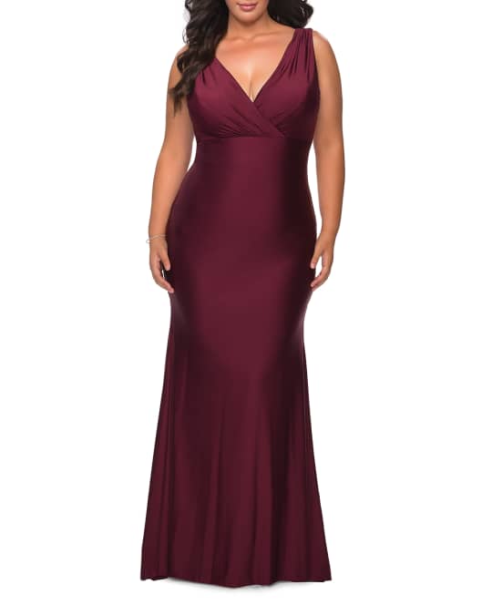 La Femme Plus Size V-Neck Sleeveless Jersey Gown | Neiman Marcus