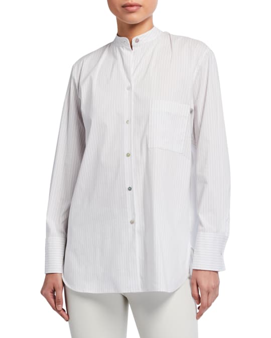 Vince Classic Stripe Band-Collar Shirt | Neiman Marcus