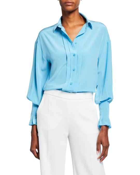 Escada Pleated Puff Sleeve Silk Blouse | Neiman Marcus