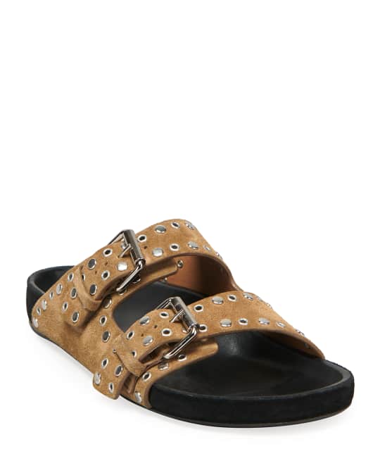 Isabel Marant Lennyo Studded Suede Slide Sandals | Neiman Marcus