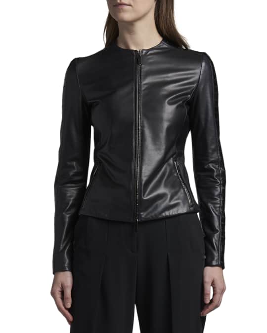 Giorgio Armani Leather Zip-Front Jacket | Neiman Marcus