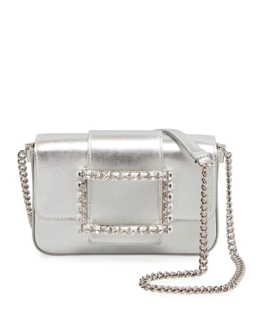 Roger Vivier Tres Vivier Micro Strass Metallic Leather Clutch Bag with ...