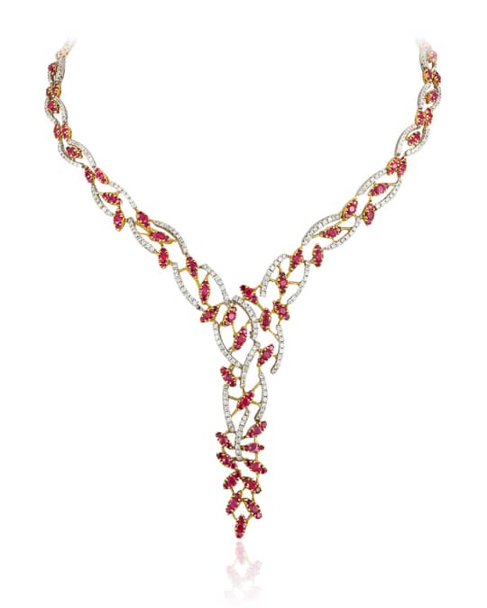 Andreoli 18K White and Yellow Gold Ruby Y Necklace with Diamonds ...