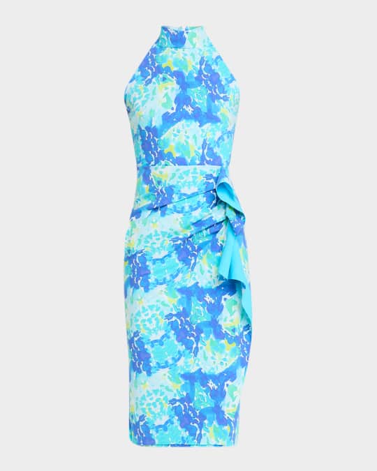 Chiara Boni La Petite Robe Amenadiel Floral Print Side-Drape Halter ...
