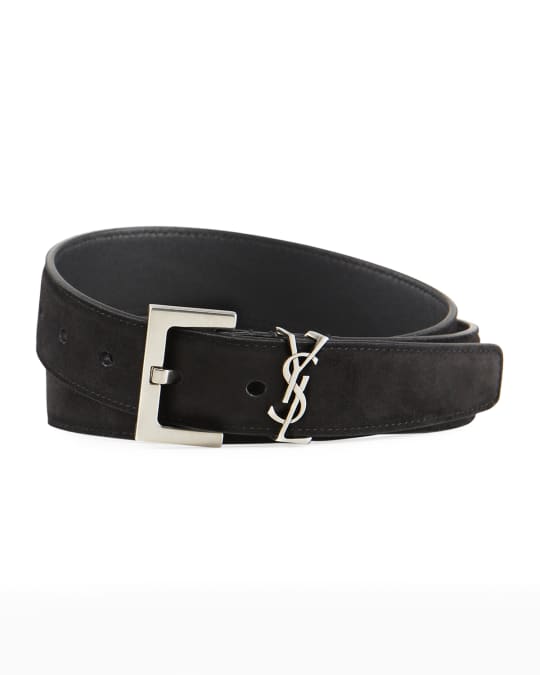 Saint Laurent Men's YSL Logo Suede Belt | Neiman Marcus