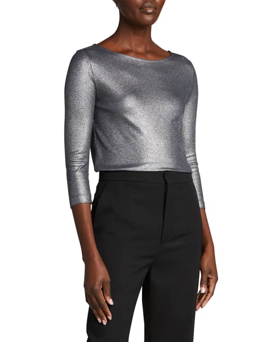 Majestic Filatures Soft-Touch Metallic Ribbed Top | Neiman Marcus