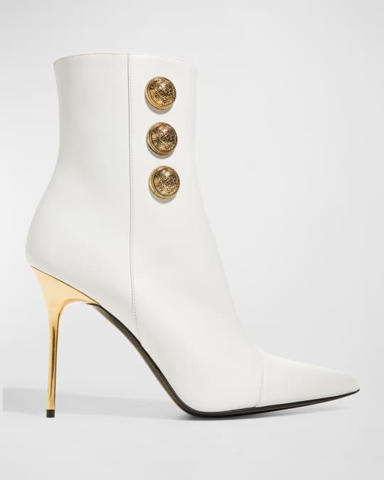 Balmain Roni Metallic-Heel Calfskin Booties | Neiman Marcus