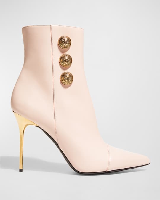 Balmain Roni Metallic-Heel Calfskin Booties | Neiman Marcus