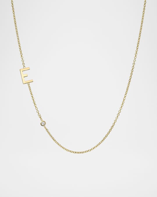Zoe Lev Jewelry 14k Gold Asymmetrical Initial and Bezel Diamond ...
