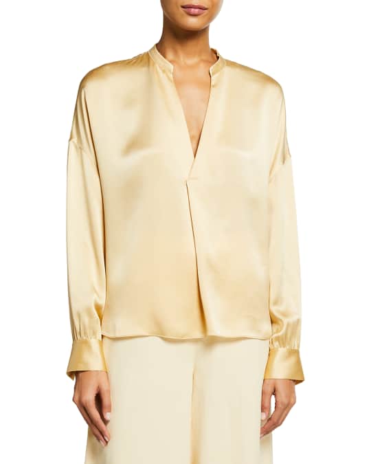 Vince Pleat Front Silk Blouse | Neiman Marcus