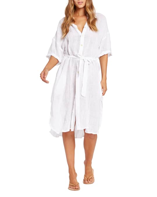 Vitamin A Playa Button-Front Linen Dress | Neiman Marcus