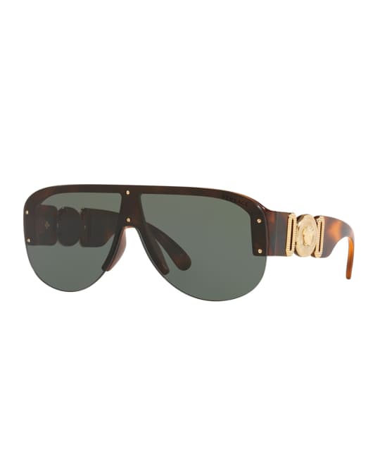 Versace Men's Semi-Rimless Acetate Shield Sunglasses | Neiman Marcus