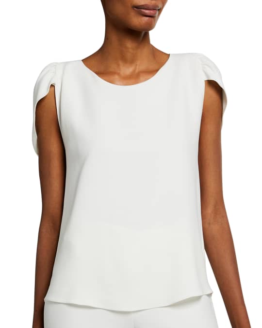 Emporio Armani Cady Crepe Top with Draped Sleeves | Neiman Marcus