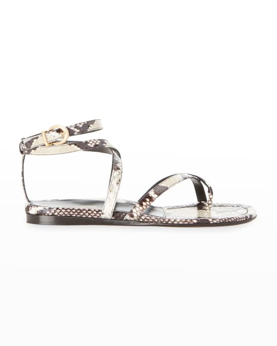 Marion Parke Harvey Python-Print Flat Sandals | Neiman Marcus