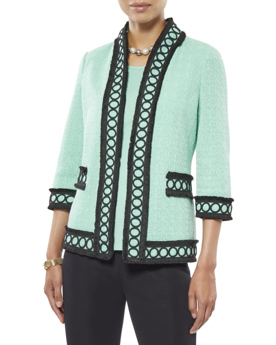 Misook Plus Size Ring Fringe Trim Tweed Knit Jacket | Neiman Marcus