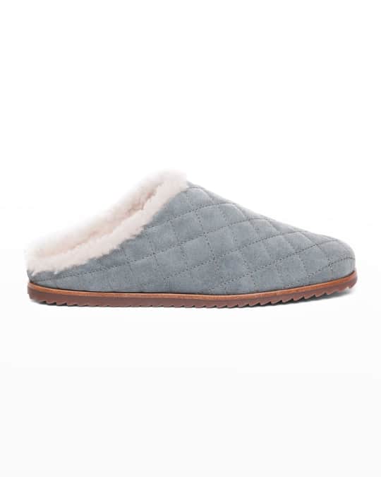 Bernardo Quilted Suede Shearling Slippers | Neiman Marcus