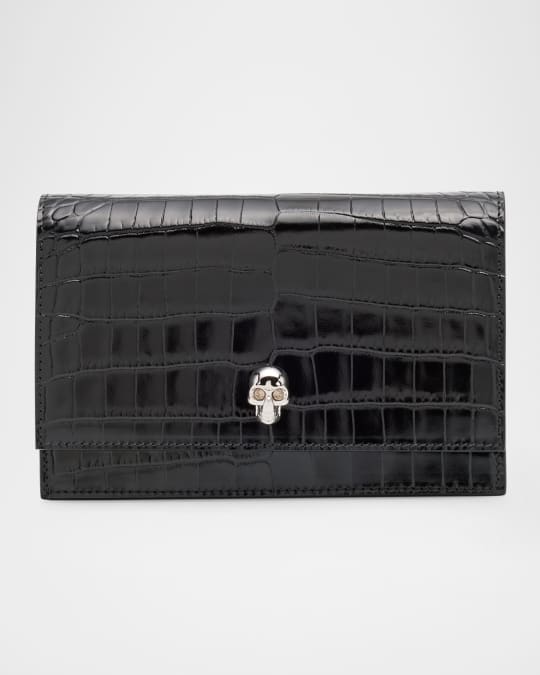 McQueen Mini Skull Croc-Embossed Crossbody Bag | Neiman Marcus
