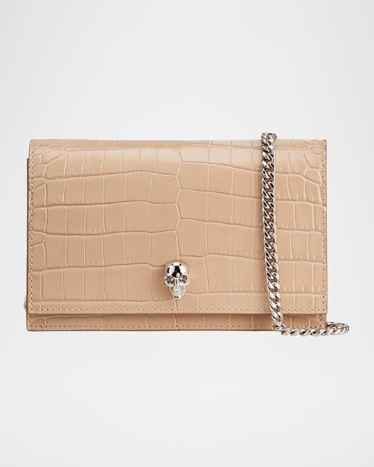 McQueen Mini Skull Croc-Embossed Crossbody Bag | Neiman Marcus