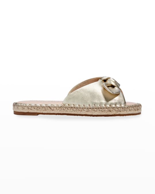 kate spade new york saltie shore metallic bow flat sandals | Neiman Marcus