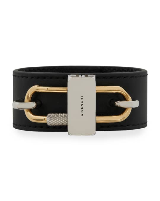Givenchy Men's Leather Brass Lock Bracelet | Neiman Marcus