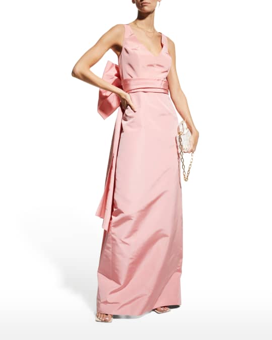 Carolina Herrera V-Neck Bow-Back Silk Gown | Neiman Marcus