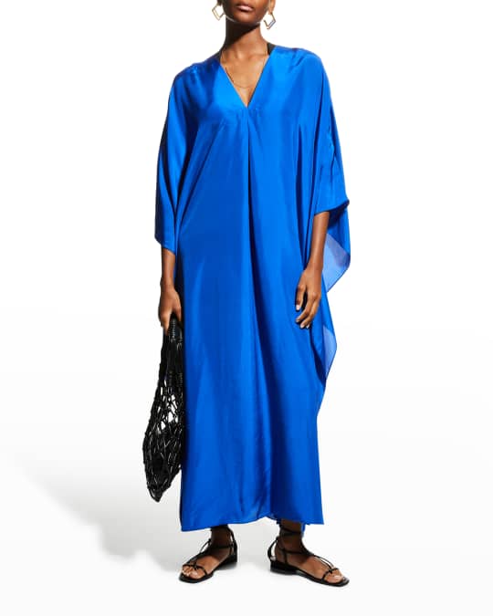 ocean + main V-Neck Inverted Pleat Silk Caftan | Neiman Marcus