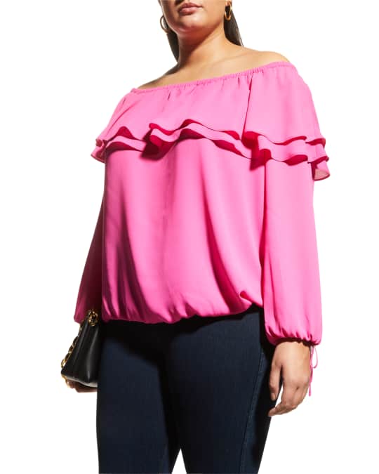 MICHAEL Michael Kors Plus Size Tiered Ruffle Off-Shoulder Peasant Top ...