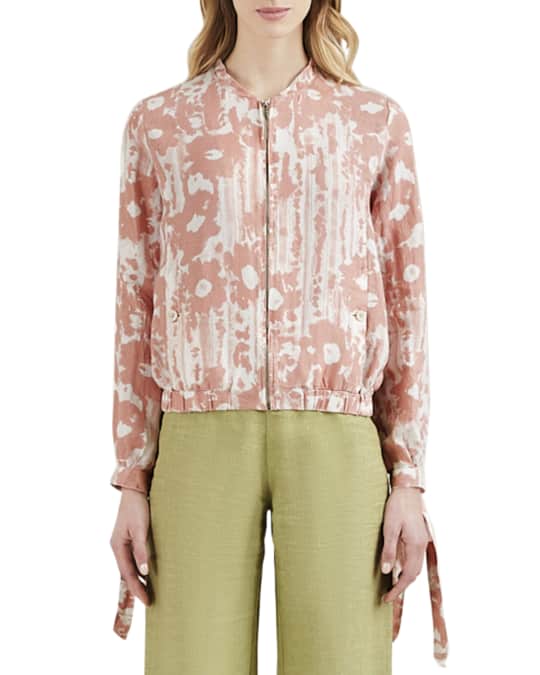 120% Lino Rose Desert Print Bomber Jacket | Neiman Marcus