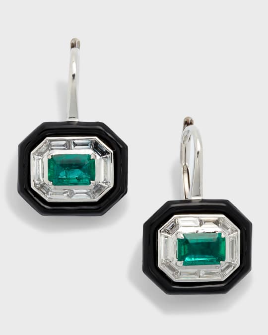 Nikos Koulis 18K White Gold Oui Earrings with Black Enamel, White ...