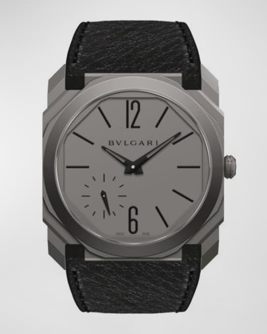 BVLGARI Octo Finissimo Automatic Leather Watch, Black | Neiman Marcus