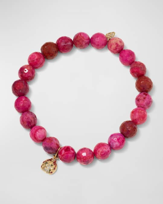Sydney Evan 8mm Pink Crazy Lace Agate Bracelet with Ruby Ladybug | Neiman Marcus