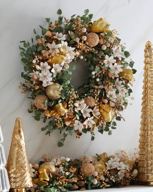 Neiman Marcus Gold Christmas Pre-Lit Wreath 28 Neiman Marcus Gold Christmas Pre-Lit Wreath 28