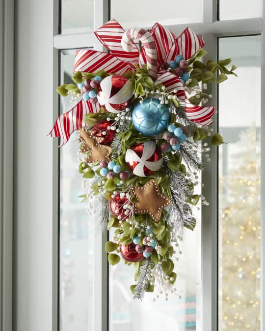 Neiman Marcus Candied Christmas Door Spray 30" | Neiman Marcus