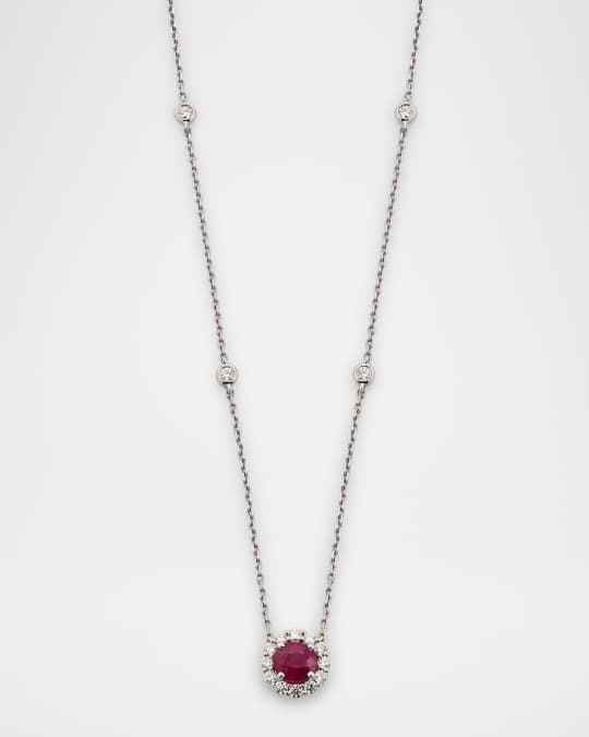 Andreoli 18K White Gold Burma Ruby Necklace with Diamonds, 16.5"L ...