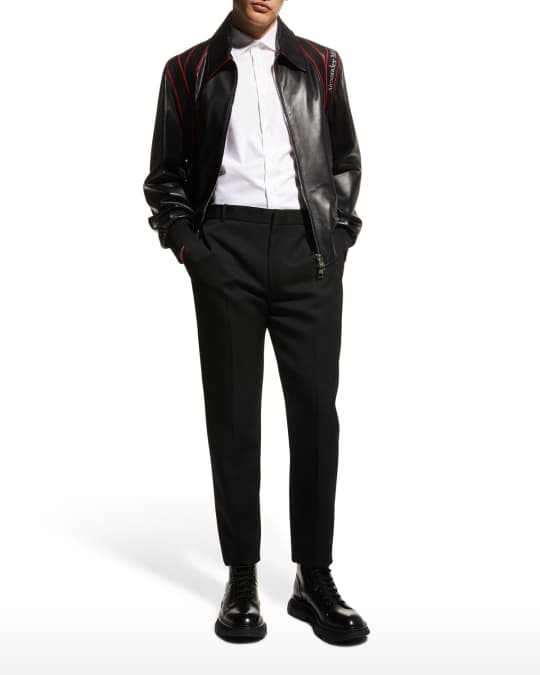 McQueen Men's Leather Logo Harness Bomber Jacket | Neiman Marcus
