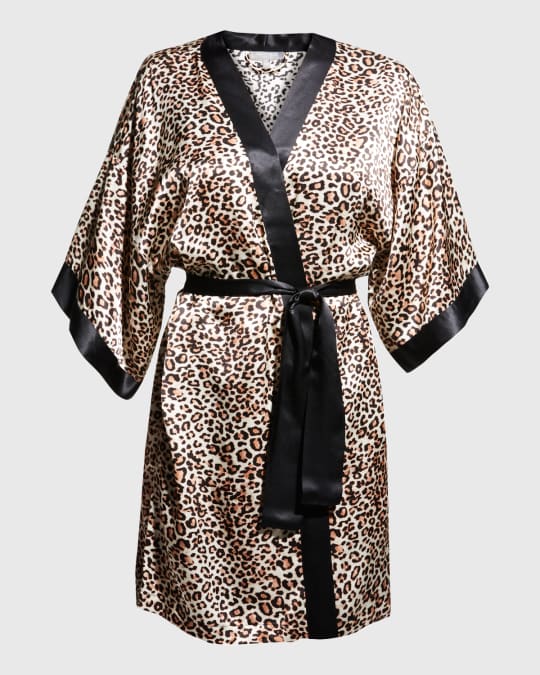 Neiman Marcus Leopard-Print Short Silk Robe | Neiman Marcus