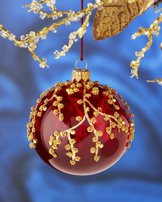 Neiman Marcus Semi Transparent Red Lacquer Gold Glitter Gold Beads ...