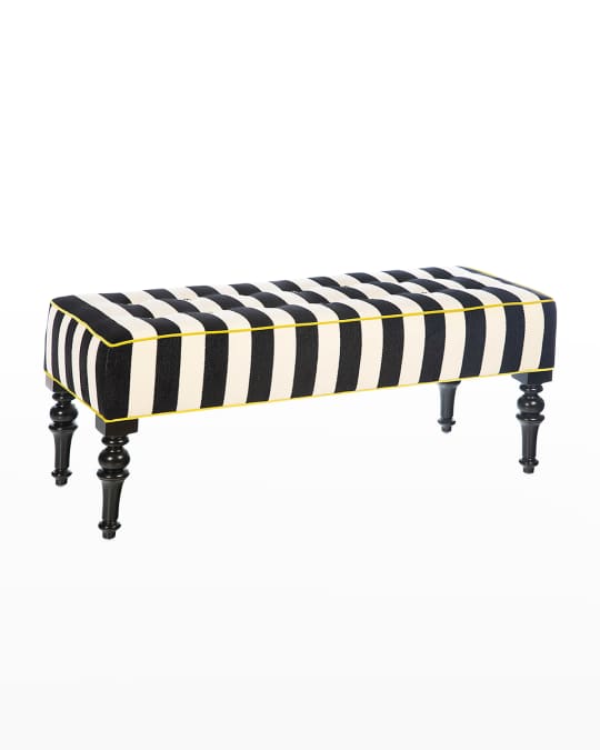 MacKenzie-Childs Chenille Black Stripe Marquee Bench | Neiman Marcus