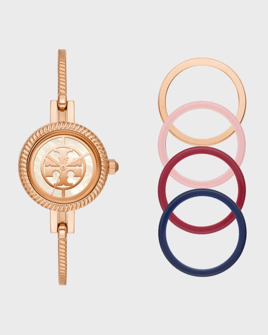 Tory Burch Reva Bangle Watch Gift Set w/ Top Rings, Rose Gold | Neiman ...