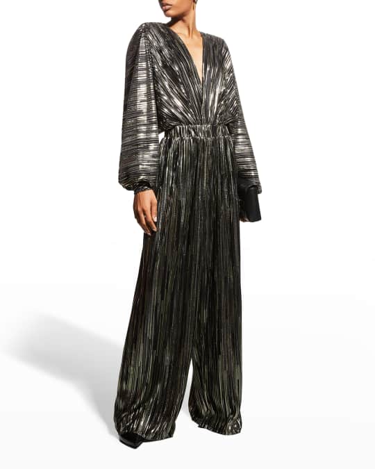 Alexandre Vauthier Metallic Pleated Jumpsuit | Neiman Marcus