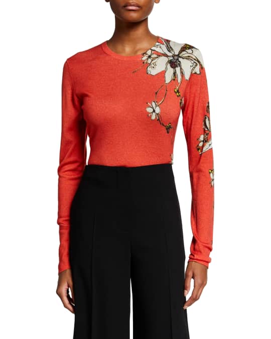 Jason Wu Collection Floral-Print Cashmere-Silk Sweater | Neiman Marcus