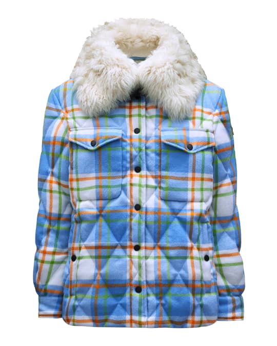 Moncler Grenoble Curienne Shearling-Collar Plaid Shirt Jacket | Neiman ...