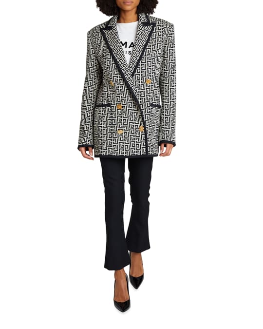 Balmain Monogram Double-Breasted Boyfriend Jacket | Neiman Marcus