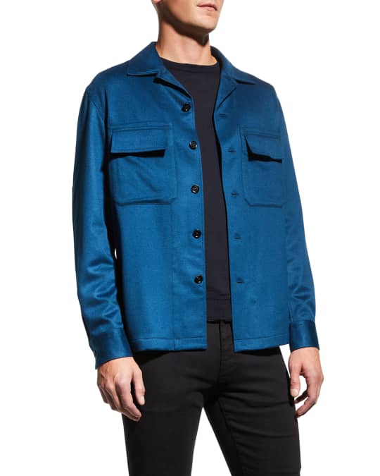 ZEGNA Men's Solid 2-Pocket Cashmere Overshirt | Neiman Marcus