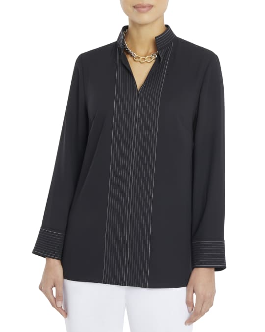 Misook Topstitch Trim Crepe De Chine Tunic | Neiman Marcus