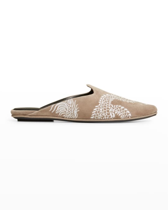 Natori Embroidered Dragon Smoking Slippers | Neiman Marcus