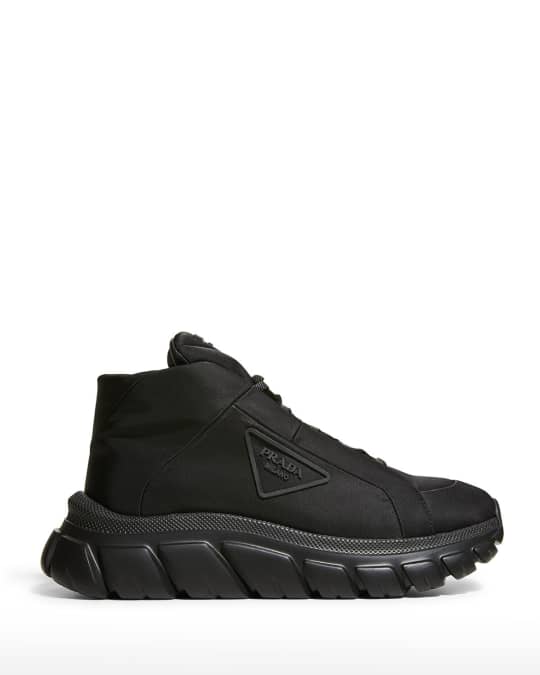 Prada Nylon Lace-Up Fashion Mid-Top Sneakers | Neiman Marcus
