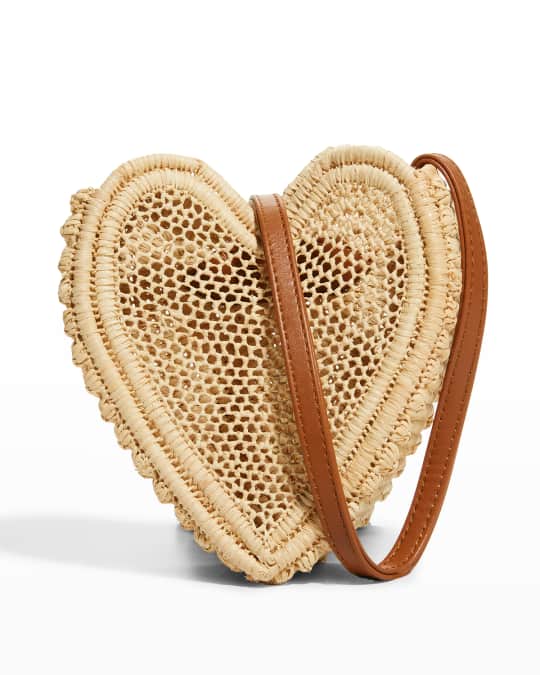 POOLSIDE The Heart Beat Faster Mini Straw Crossbody Bag | Neiman Marcus