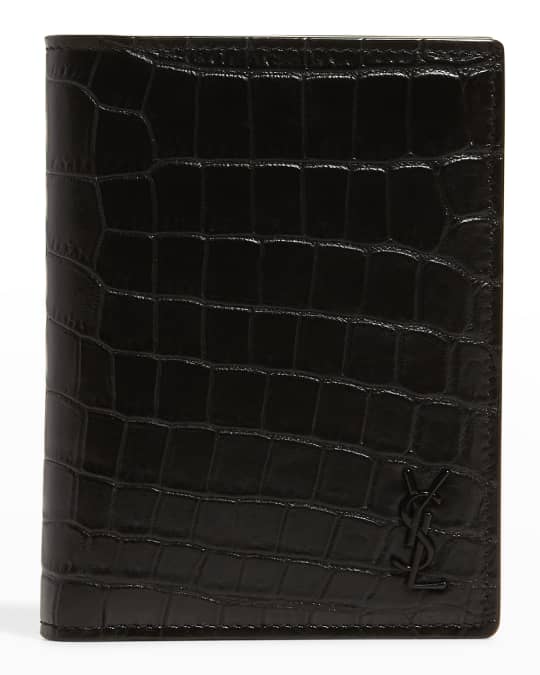 Saint Laurent Men's YSL Croc-Embossed Wallet | Neiman Marcus