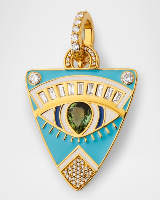 Buddha Mama 20K Sky Blue Enamel Guitar Pick Pendant with Green ...